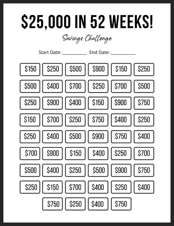 Save Money Challenge, 25k Savings Challenge, Monthly Budget Tracker, V20 Stock Illustration ...