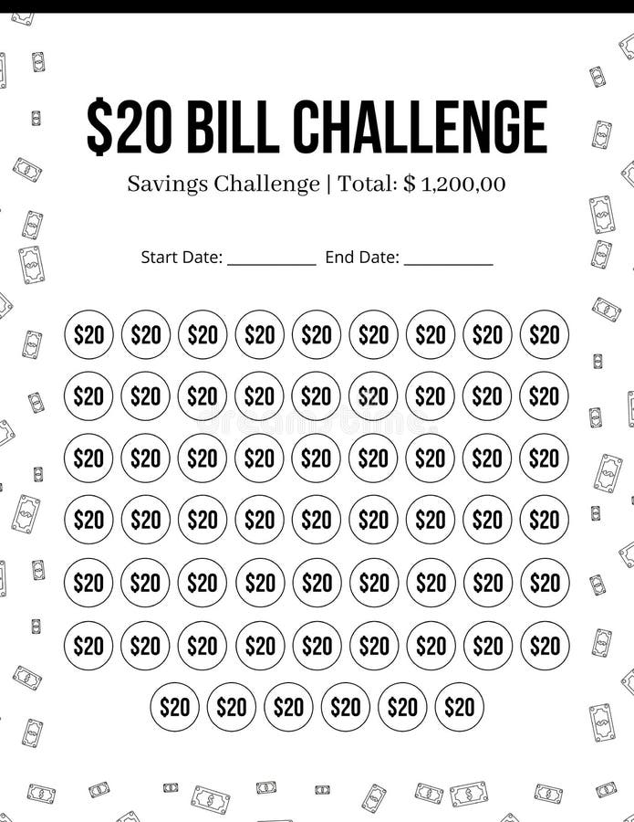 Save Money Challenge, Save 20 Bill Savings Challenge, Monthly Budget ...