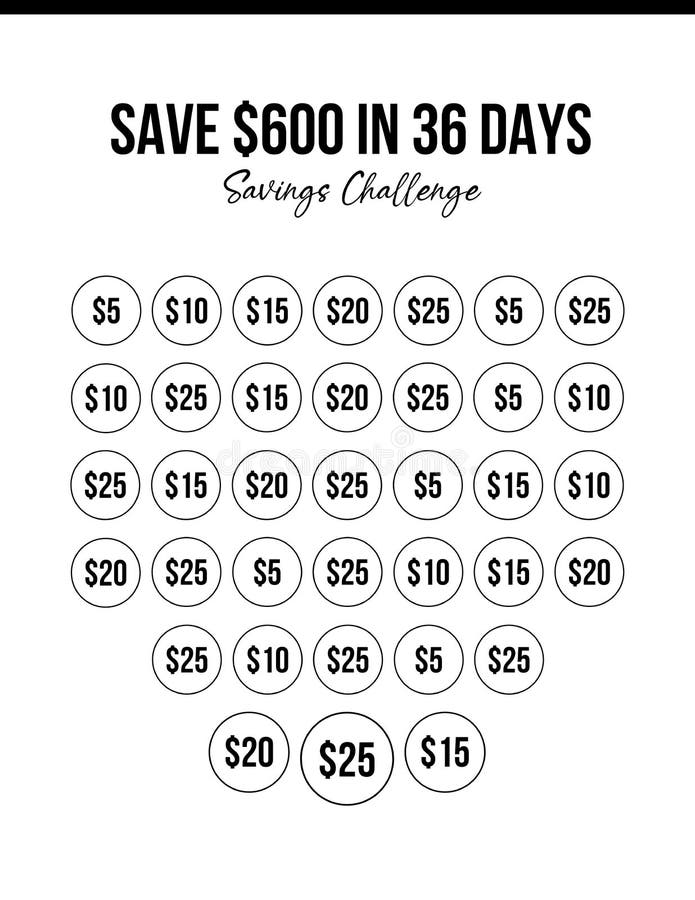 Saving Money 600 Dollars in 36 Days Stock Illustration - Illustration ...