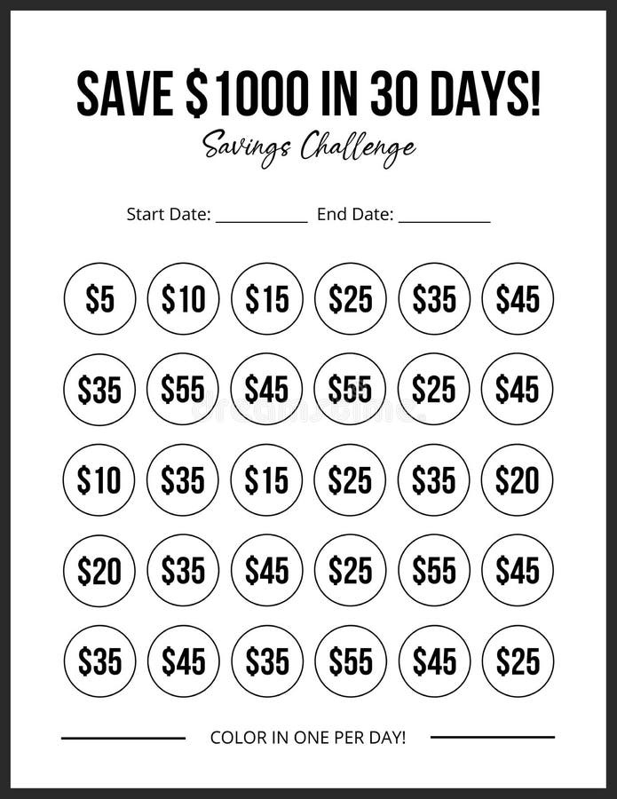 Saving Money 1000 Dollars in 30 Days Stock Illustration - Illustration ...