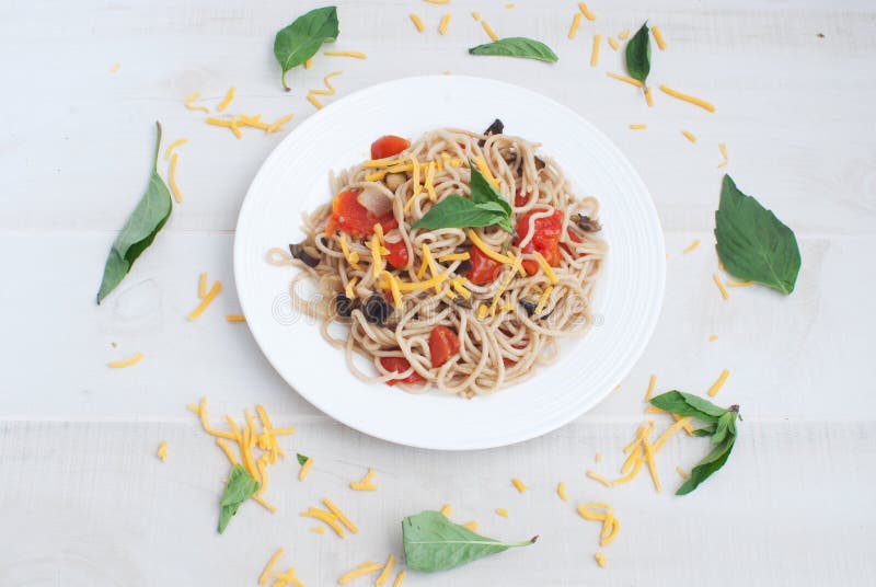 Pasta with Vegetables from Above Stock Photo - Image of eggplant, plate ...