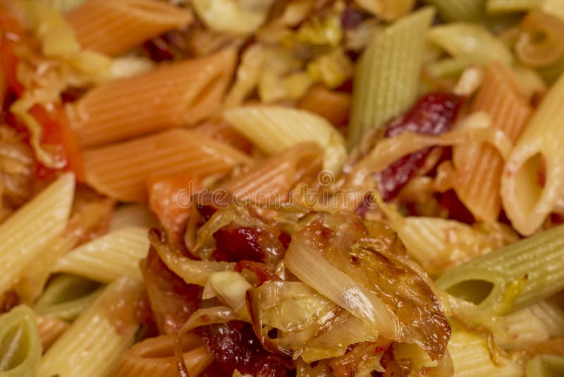 Pasta with Vegetables in a Pan while they are Cooked Stock Image ...