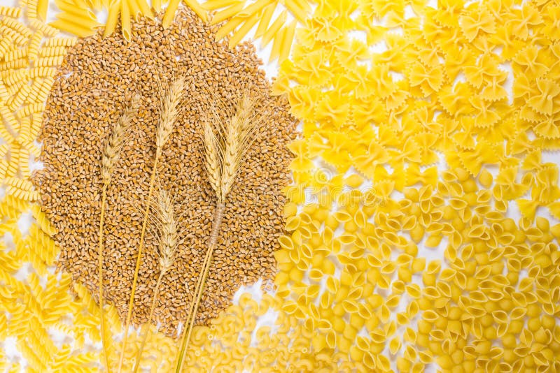 Pasta and Wheat Stem. Top View Stock Photo - Image of group, italian ...
