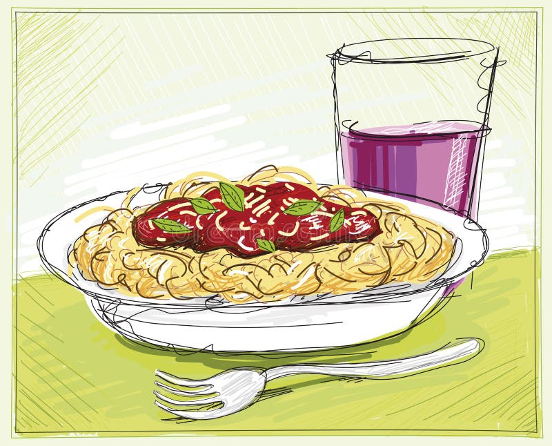 Pasta and Wine Sketch stock illustration. Illustration of dish - 42750809
