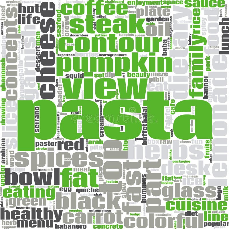Pasta word cloud stock illustration. Illustration of word - 114379583