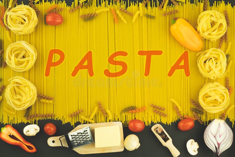 Pasta Word Written on Table Composition with Ingredients Stock Image ...