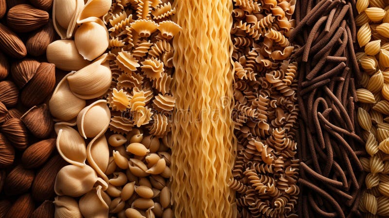 Paste. Different Types of Raw Pasta and Noodles on the Table Close-up ...