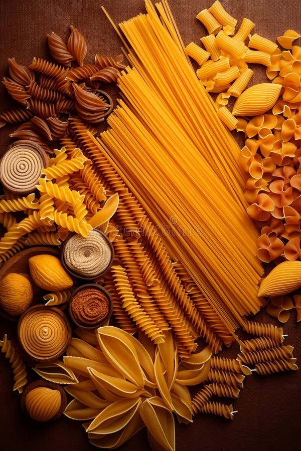 Paste. Different Types of Raw Pasta and Noodles on the Table Close-up ...