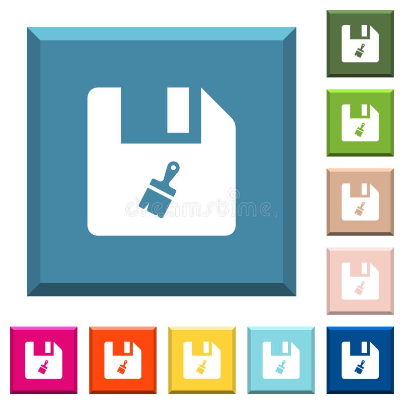 Paste File White Icons on Edged Square Buttons Stock Vector ...