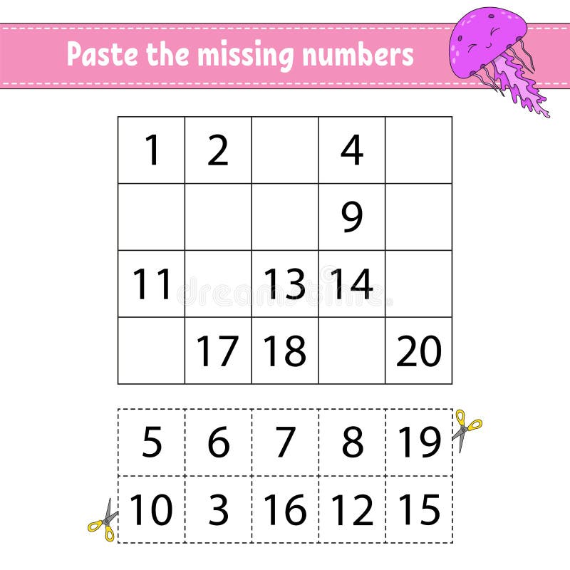 Paste the Missing Numbers. Game for Children. Handwriting Practice ...