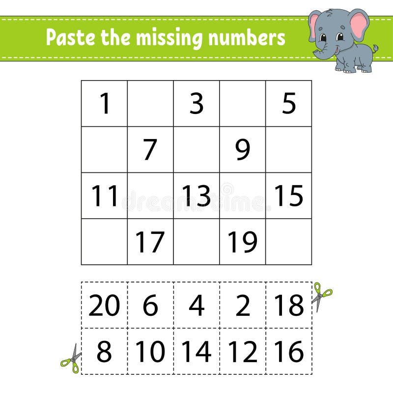Paste the Missing Numbers 1-20. Game for Children. Handwriting Practice ... Paste the Missing Numbers 1-20. Game for Children. Handwriting Practice ...