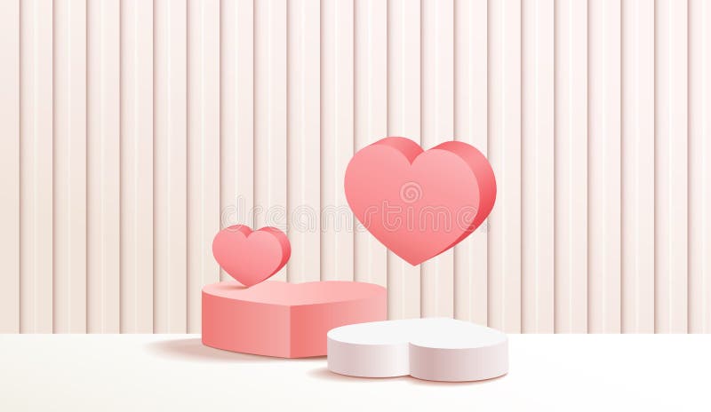 Pastel Abstract 3d Room with Realistic Stand or Podium Heart Shape ...