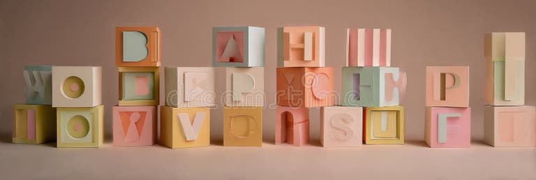 Pastel Alphabet Blocks are Stacked on Light Surface Creating a ...