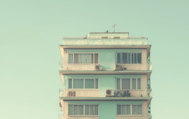 Pastel Apartment Building Under a Clear Sky Stock Illustration ...