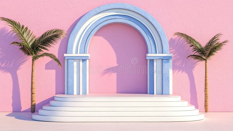 Pastel Archway Stage, Palm Trees, Pink Wall, Product Display Stock ...