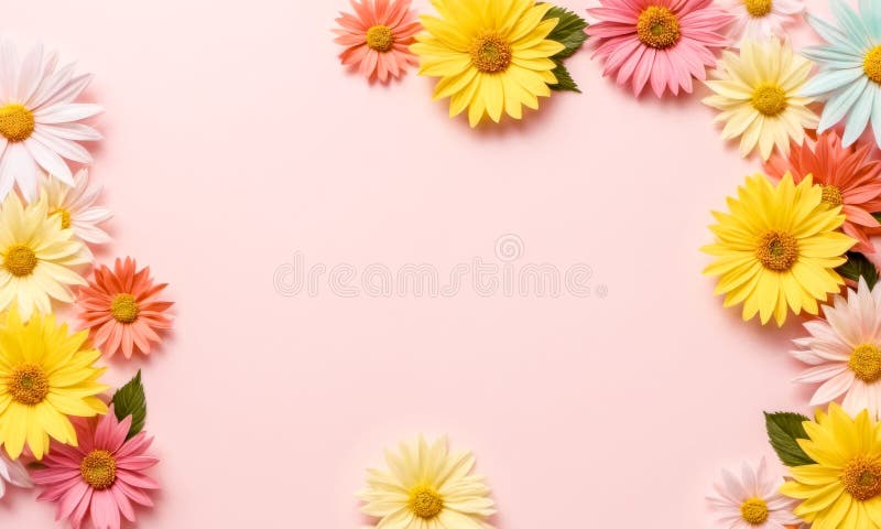 Pastel Backdrop with Mixed Flowers at Base Creating Natural Frame for ...