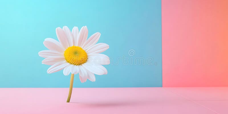 Pastel Background with Single Daisy Minimalist Floral Design Stock ...