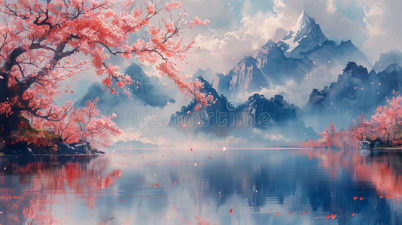 Pastel Backgrounds Featuring a Serene Lakeside Scene. Generative Ai ...