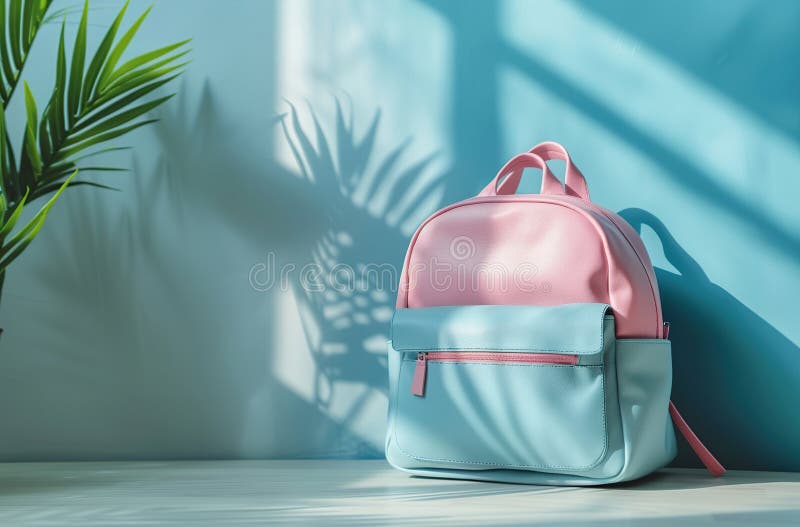 Pastel Backpack on a Blue Background Stock Illustration - Illustration ...