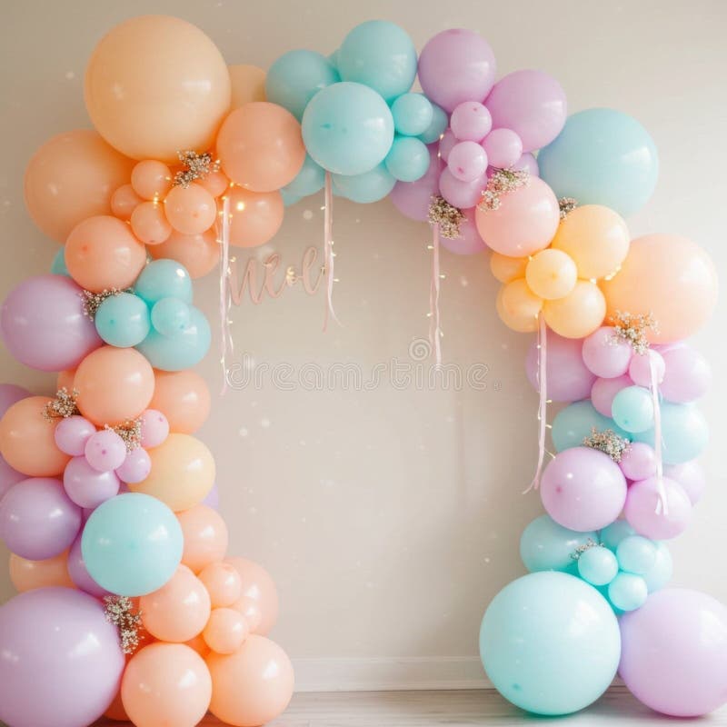 Pastel Balloon Arch Party Decoration Stock Illustration - Illustration ...