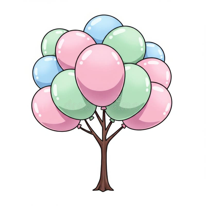Pastel Balloons Adorn a Whimsical Tree Illustration Stock Illustration ...