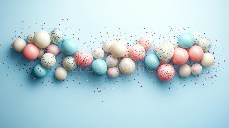 Pastel Balloons Confetti Celebration Arrangement on Light Blue ...