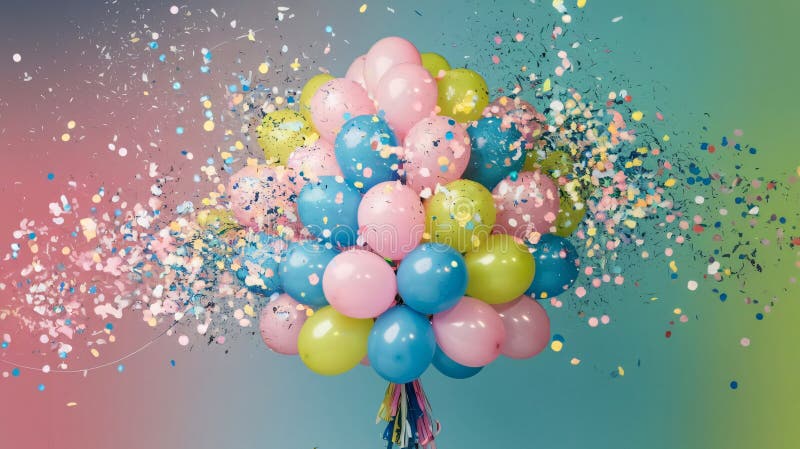 Pastel Balloons Exploding with Confetti, Festive Good Resolution Stock ...