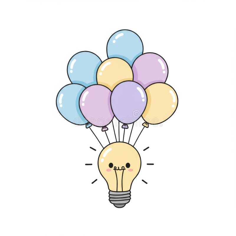 Pastel Balloons Lift Cute Lightbulb Illustration Stock Illustration ...