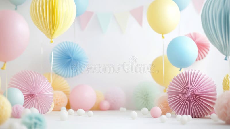 Pastel Balloons and Paper Decorations Party Background Stock ...