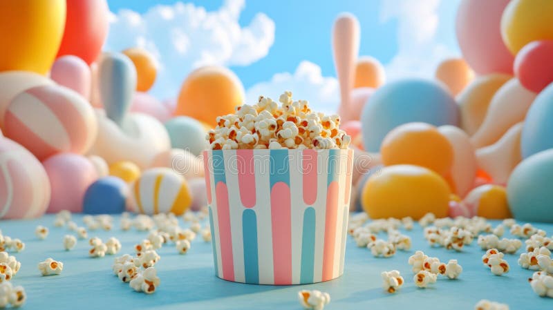 Pastel Balloons and Popcorn Bucket Stock Illustration - Illustration of ...
