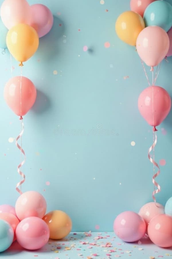 Pastel Balloons, Streamers, Confetti Backdrop, Party, Child Stock ...