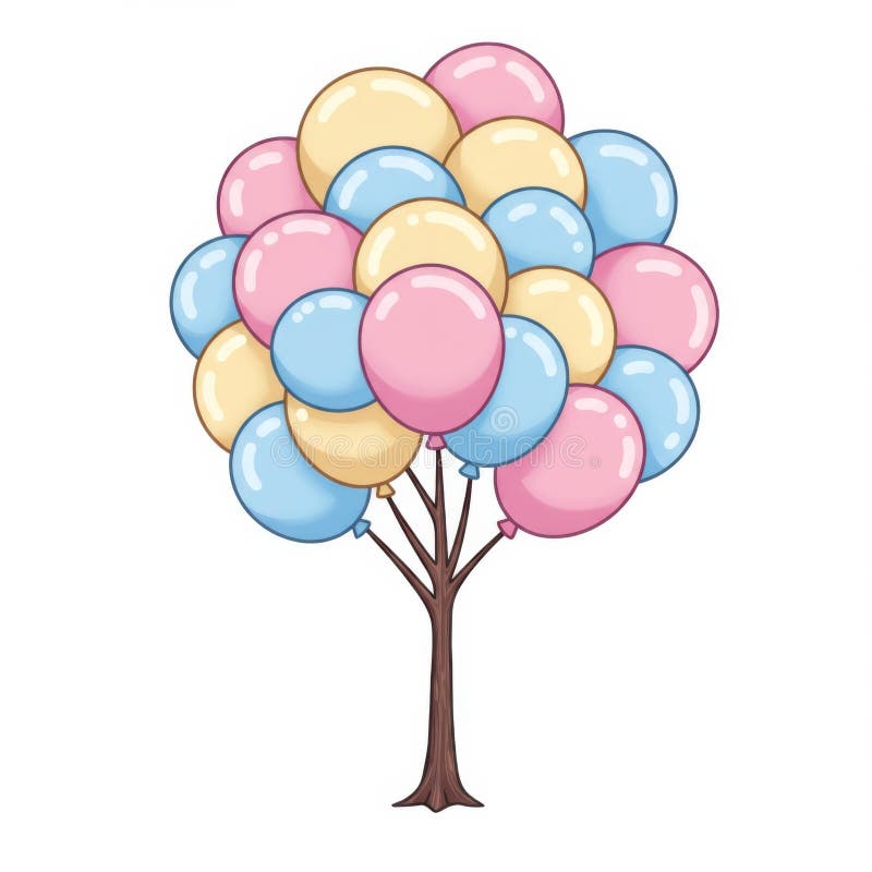 Pastel Balloons Tree Illustration Stock Illustration - Illustration of ...