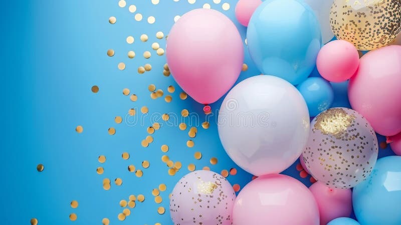 Pastel Banner Adorned with Vibrant Balloons and a Sophisticated Golden ...