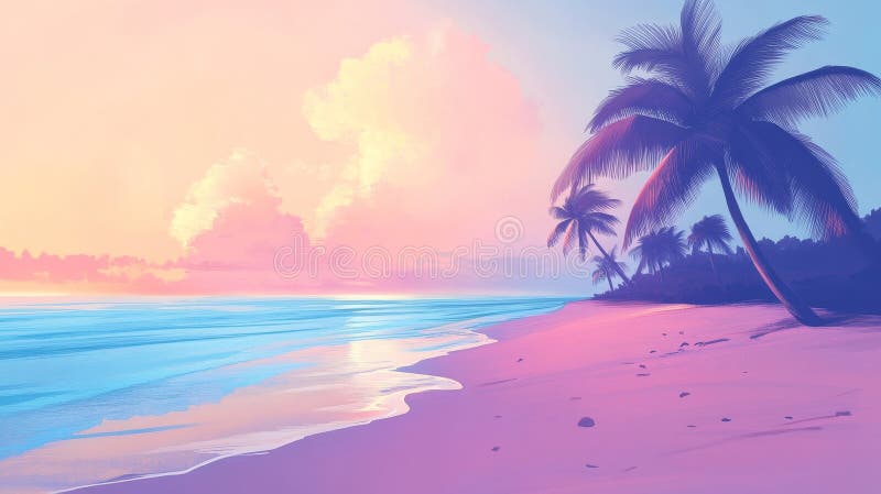 Pastel Beach Sunset Paradise Stock Illustration - Illustration of ...