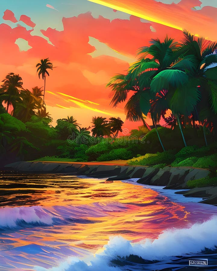 Pastel beach sunset stock illustration. Illustration of stunning ...