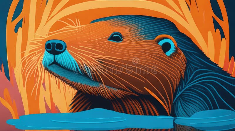 Pastel Beaver Artwork on Dark Background Stock Illustration ...
