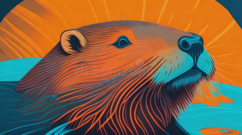 Pastel Beaver Artwork on Dark Background Stock Illustration ...