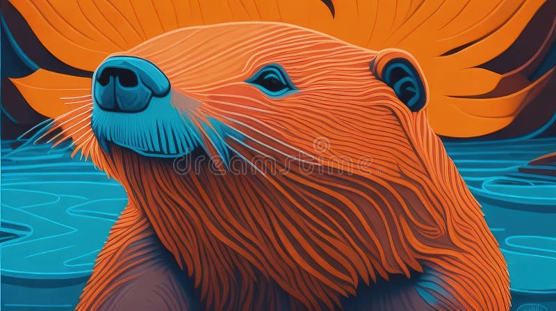 Pastel Beaver Artwork on Dark Background Stock Illustration ...