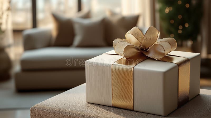 Pastel Beige Gift Box Tied with a Ribbon and Bow Stock Image - Image of ...