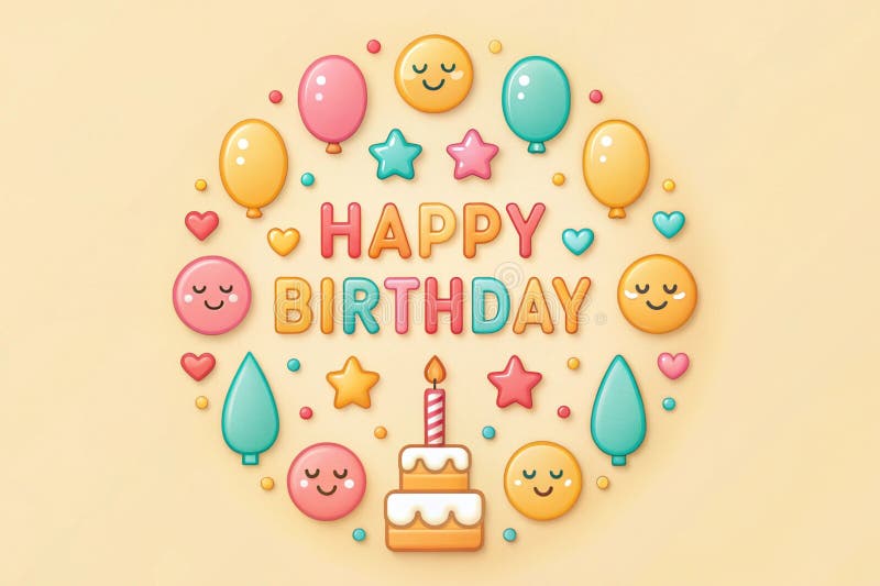 Pastel Birthday Cake Circle Celebration Card Design Stock Illustration ...