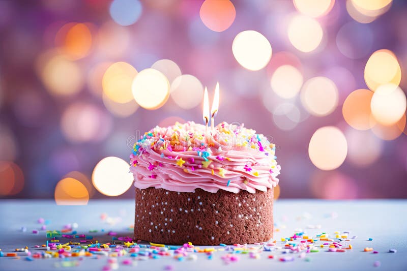 Pastel Birthday Cake with Three Birthday Candles and Sparkler. Stock ...