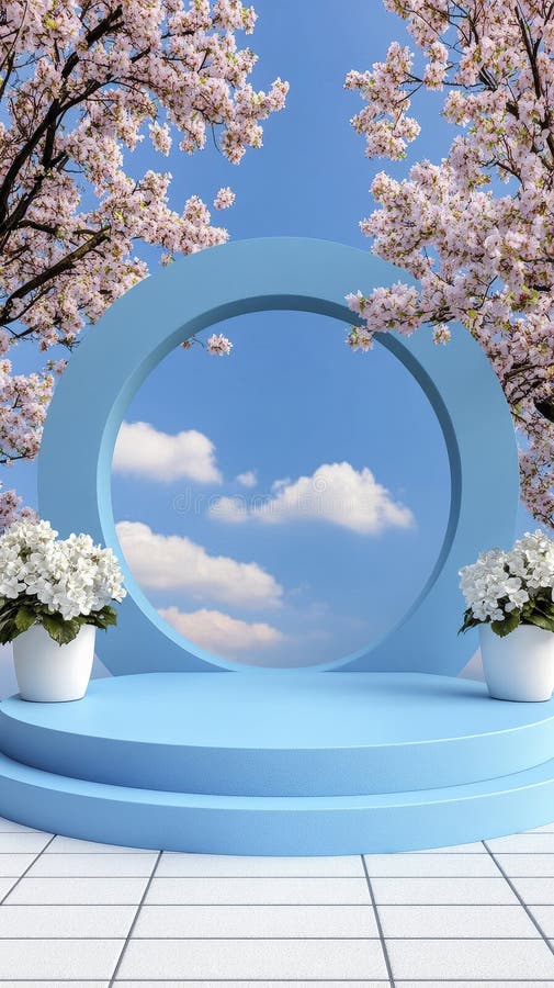 Pastel Blue Archway with Spring Blossoms and Hydrangeas Stock Image ...