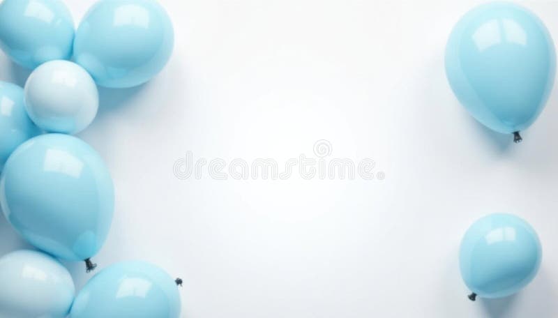 Pastel Blue Balloons Form a Whimsical Border Against a Pure White ...