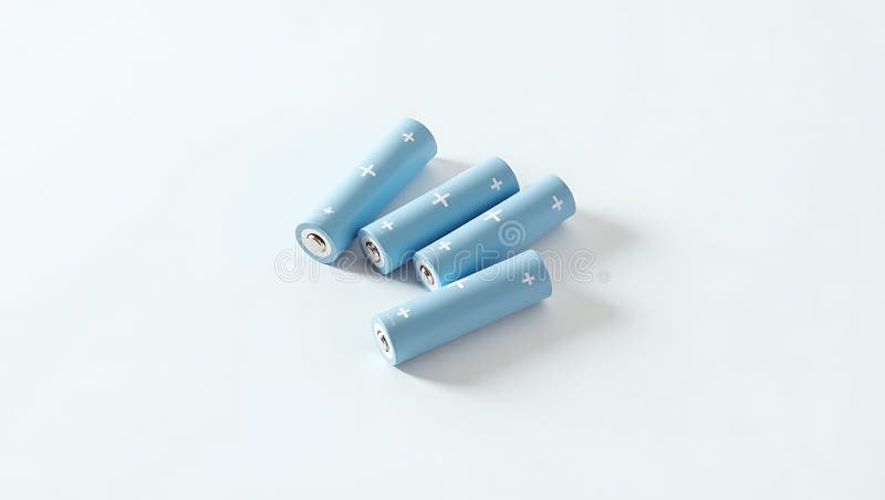 Pastel Blue Batteries with Minimalist Plus Sign Design on White ...