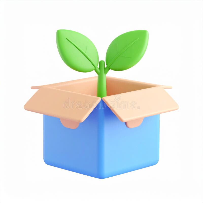 Pastel Blue Box with Growing Green Plant Stock Illustration ...
