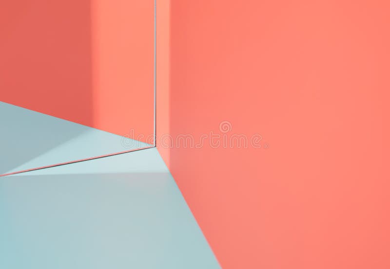 Pastel Blue and Clay Surface with a Mirror in the Corner. Stock ...