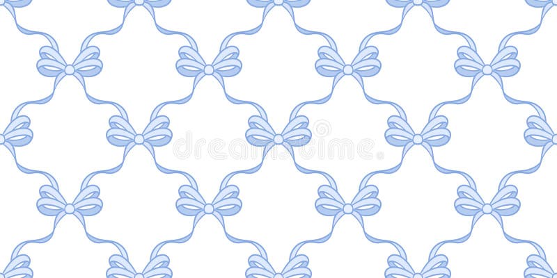 Pastel Blue Cute Ribbon Vector Pattern Background with Bows, Adorable ...
