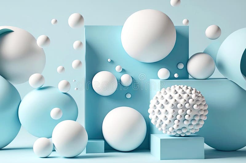 Pastel Blue 3d Render Abstract Geometric Background with White Balls ...