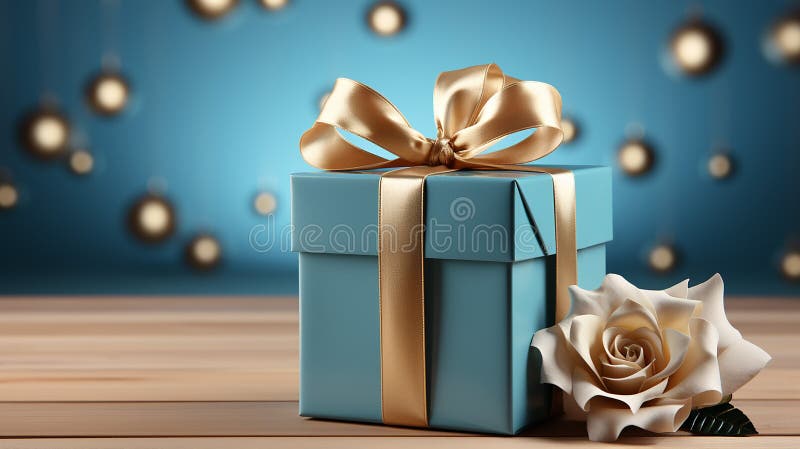 Pastel Blue Gift Box with Gold Ribbon. Isolated Stock Photo - Image of ...