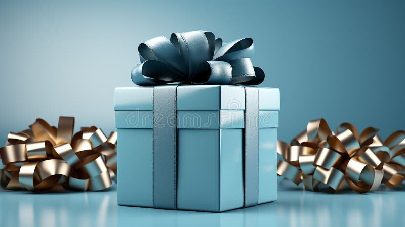 Pastel Blue Gift Box with Ribbon. Isolated Stock Image - Image of ...